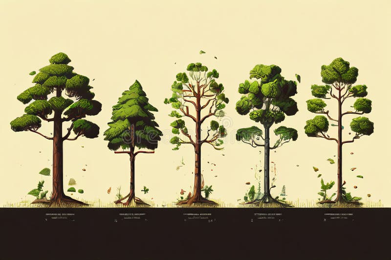 Retro Tree Evolution a Sequence Showing a Tree from Sapling To F Stock ...