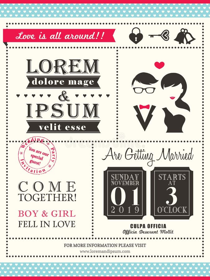 Retro Trendy Wedding Invitation Card Template Stock Vector ...