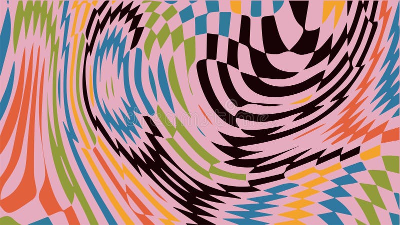 1970 Retro Trippy Wave Checkered Pattern. Groovy Geometric Distorted ...