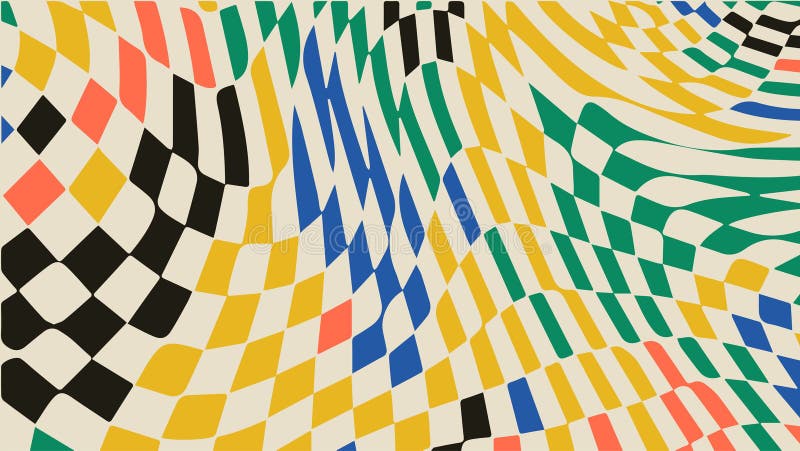 1970 Retro Trippy Wave Checkered Pattern. Groovy Geometric Distorted ...