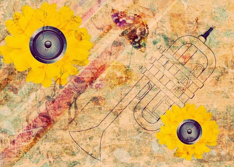 Retro trumpet poster stock illustration. Illustration of band - 206977672