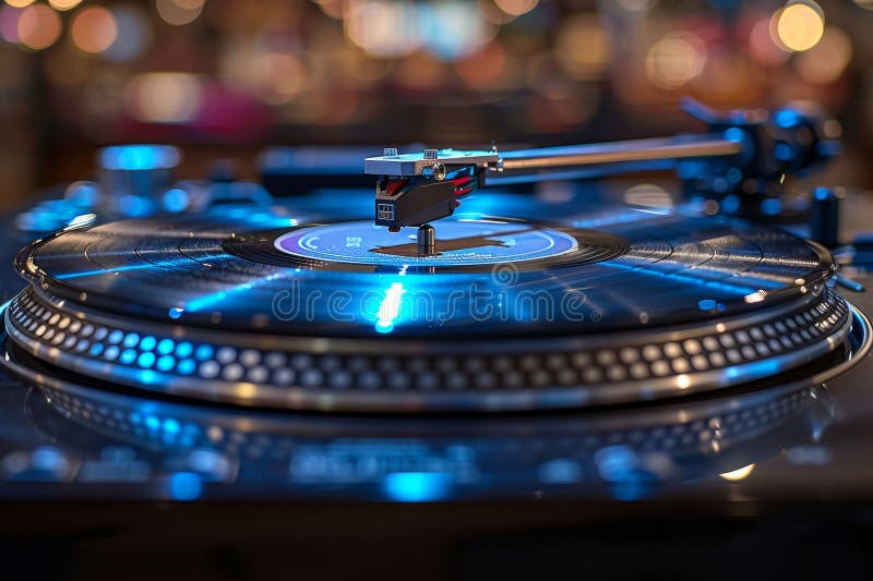 Retro Turntable Spinning Vinyl Records Close Up Stock Illustration ...