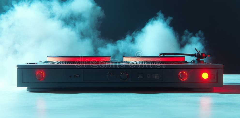 A Retro Turntable with a Vinyl Record Spinning, Set in Front of ...