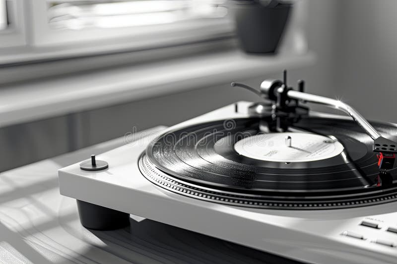 A Retro Turntable with a Vinyl Record Spinning on Top of a Table Stock ...
