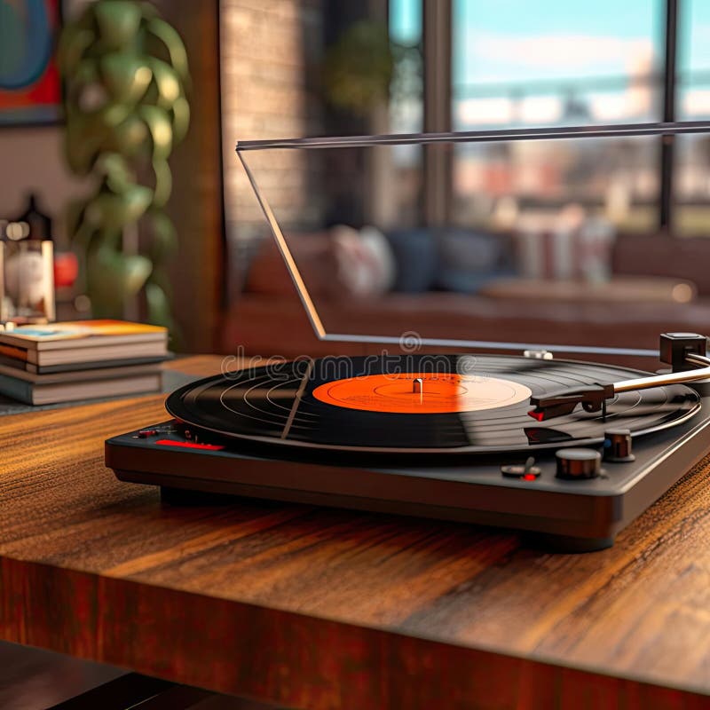 Retro Turntable with Vinyl Record on the Table Stock Illustration ...