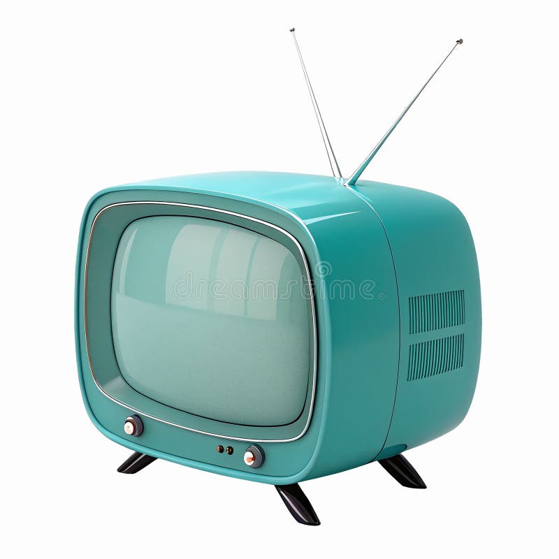 Retro Turquoise Television Set with Antennas and Vintage Design on ...