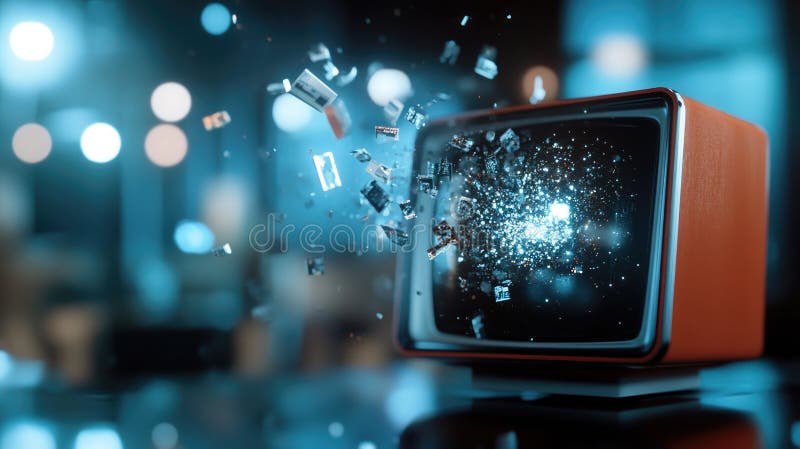 Retro Tv Exploding into Digital Particles in Futuristic Setting Stock ...
