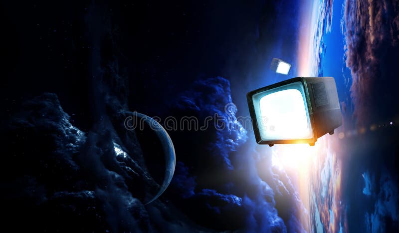 Retro TV Flying in Space . Mixed Media Stock Illustration ...