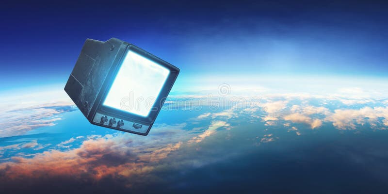 Retro TV flying in space stock image. Image of broadcast - 144790375
