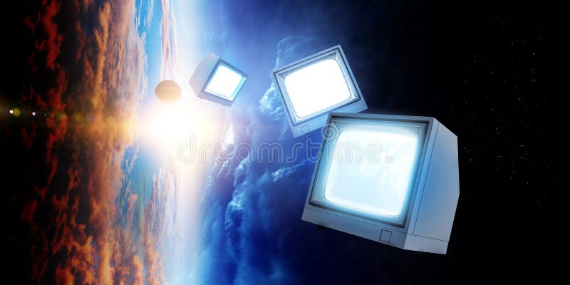 Retro TV flying in space stock photo. Image of broadcast - 156545440