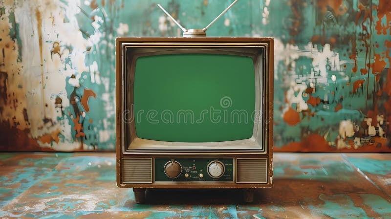 Retro TV with Green Screen on Vintage Backdrop. Concept Retro TV, Green ...