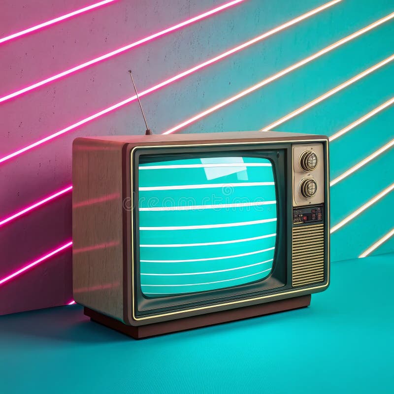Retro TV in Neon 80s Setting 3D Render, Turquoise and Pink, Vintage Tech, 80s Aesthetic Retro ...