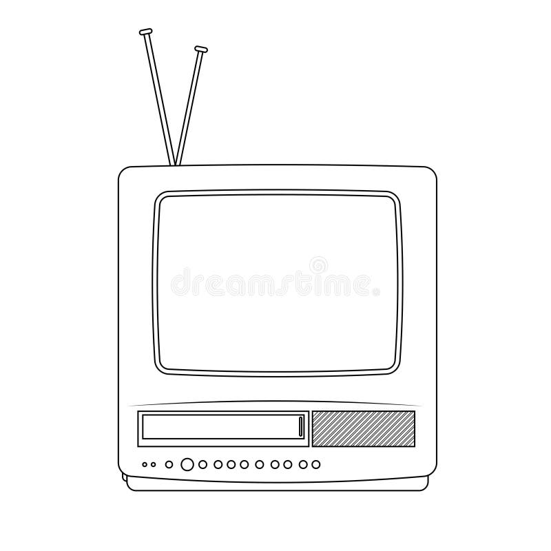 Retro TV Outline Icon Illustration on Isolated White Background Stock ...