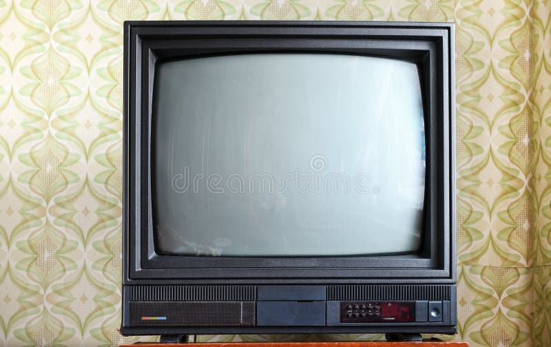 Retro Tv in the Room with Vintage Wallpaper Stock Photo - Image of ...