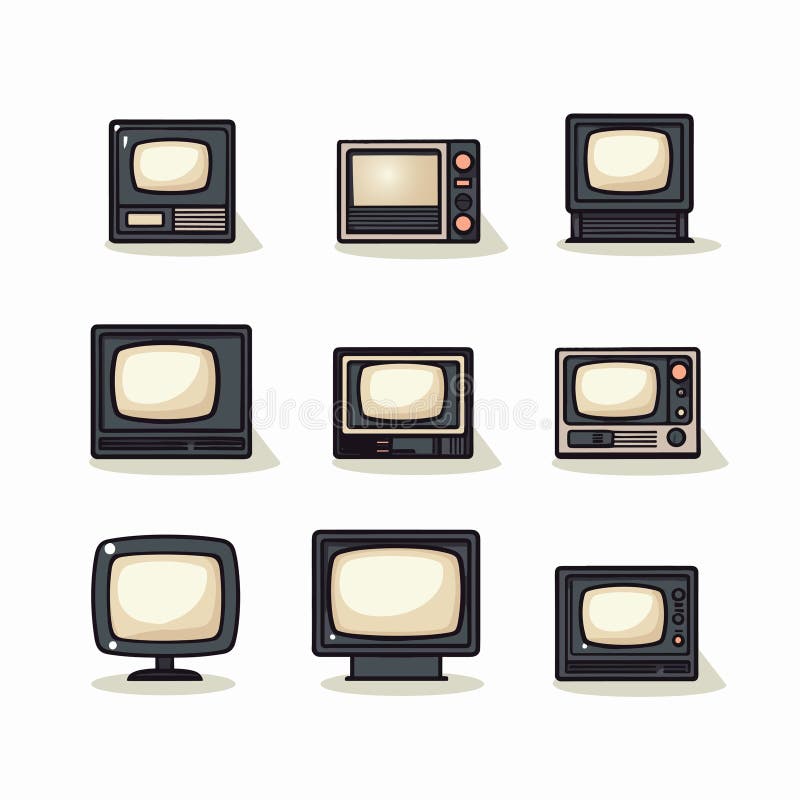 Retro Tv Screen Interface Icons Set of Multimedia or Television App ...