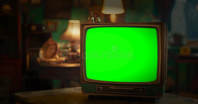 Retro Tv Set with Green Screen Background and Static Effect Stock Video ...