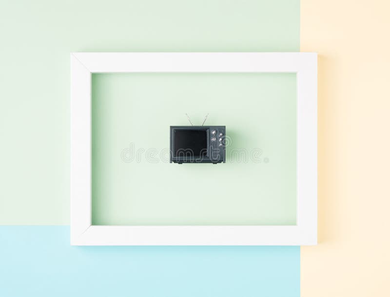 Retro TV Set Inside White Rectangle Frame on a Pastel Background. Stock ...