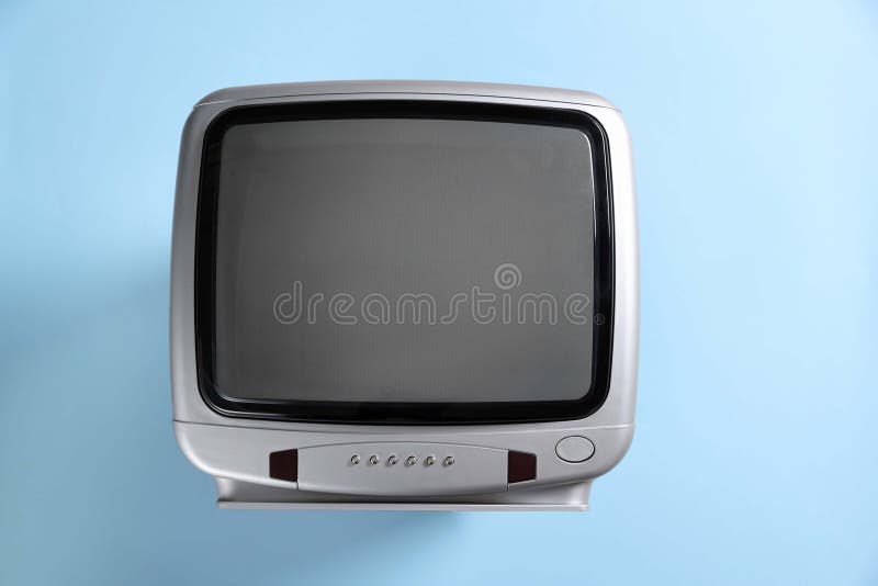 Retro Tv Set on Light Blue Background, Top View Stock Photo - Image of ...
