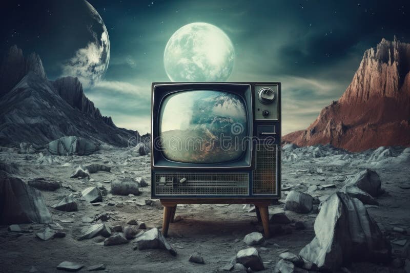 Retro Tv Set on Moon Surface. Generative AI Stock Image - Image of ...