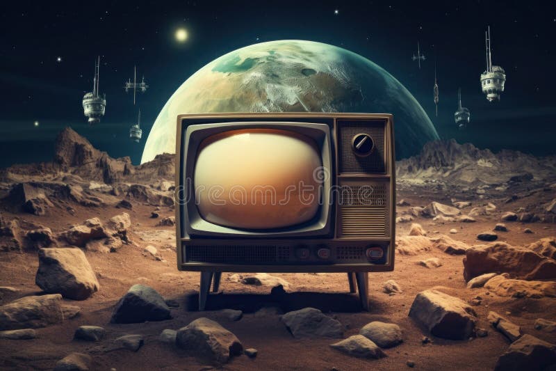 Retro Tv Set on Moon Surface. Generative AI Stock Photo - Image of ...