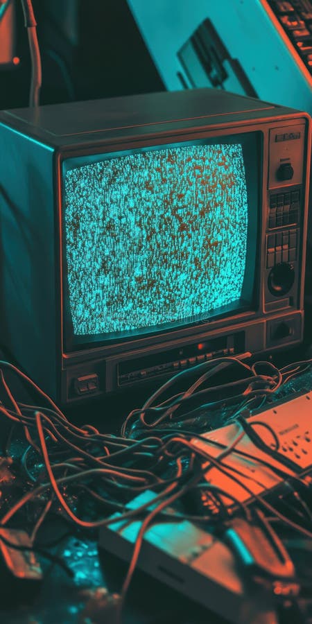 Retro Tv Set with Static Displayed in Vintage Interior Decor with ...