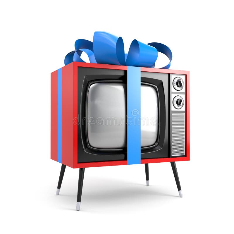 Retro TV Tied with a Ribbon Stock Illustration - Illustration of gift ...