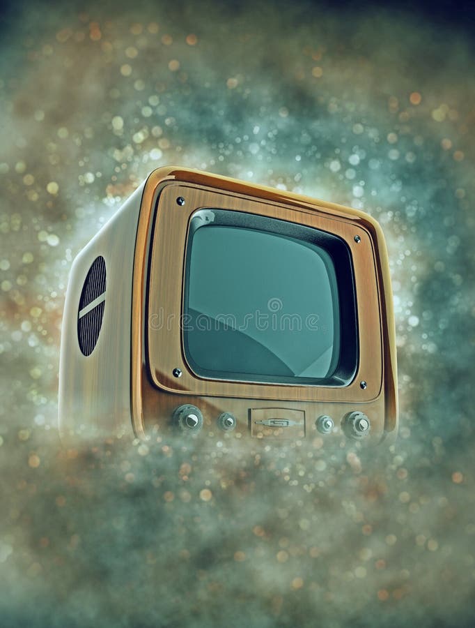 Retro Tv with Wooden Case in Smoke with Bokeh Stock Photo - Image of ...