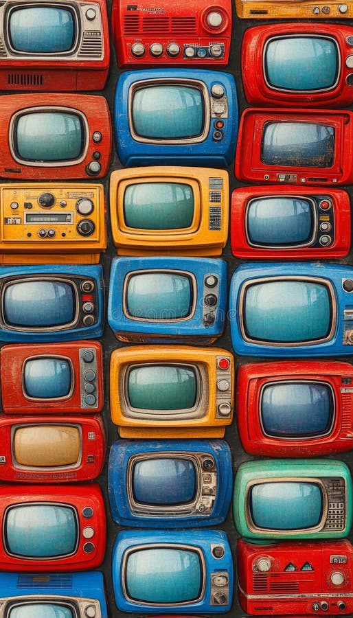 Retro TVs Stacked and Arranged Broadcasting, Communication, Media, and ...