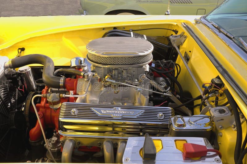 Retro V-8 Engine in Reproduction Ford Thunderbird Stock Image - Image ...
