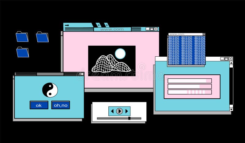 Retro Vaporwave Desktop with Message Boxes and User Interface Elements ...