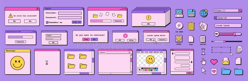 Retro Vaporwave Mobile and Desktop Interface UI Set. 90s Style Dialog ...
