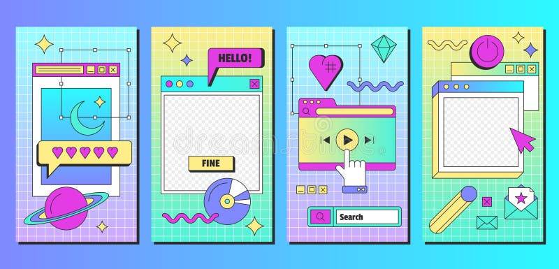 Retro Vaporwave Post and Story Template in Y2k Style Stock Illustration ... Retro Vaporwave Post and Story Template in Y2k Style Stock Illustration ...