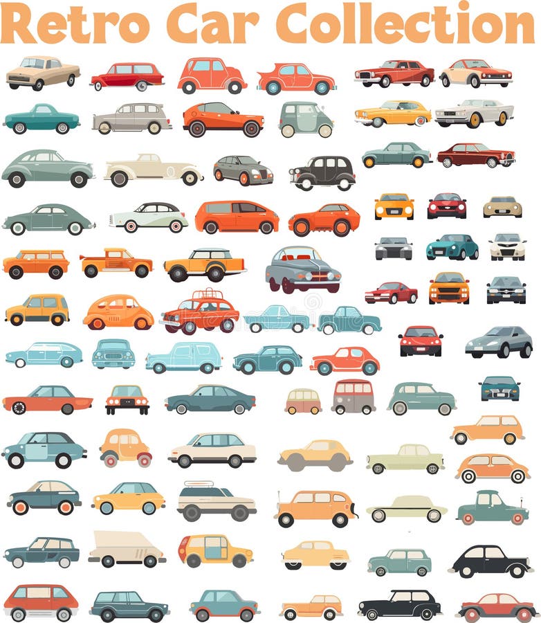 Retro Vector Car Collection. Car Icons Stock Vector - Illustration of ...