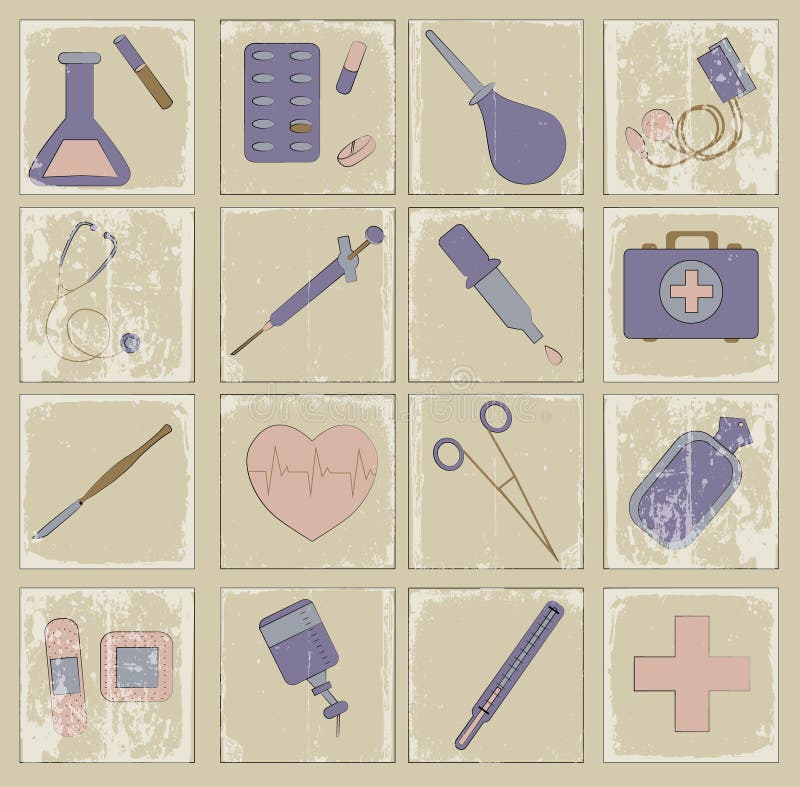Retro Vector Icons Medicine Stock Vector - Illustration of aged ...