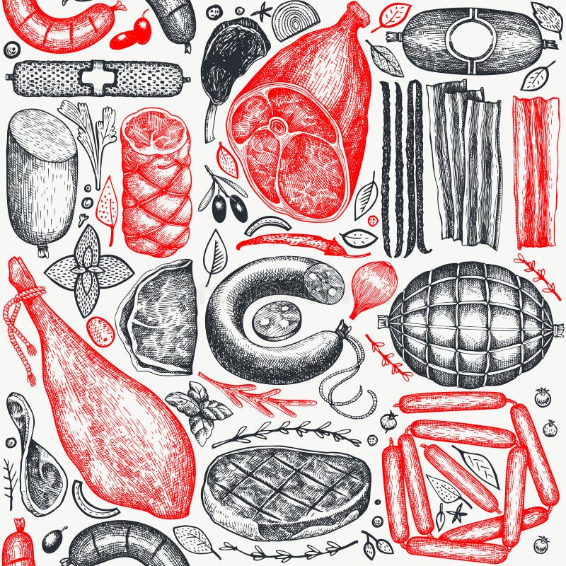 Vintage Sausages Vector Poster Stock Vector Illustration Of Lunch