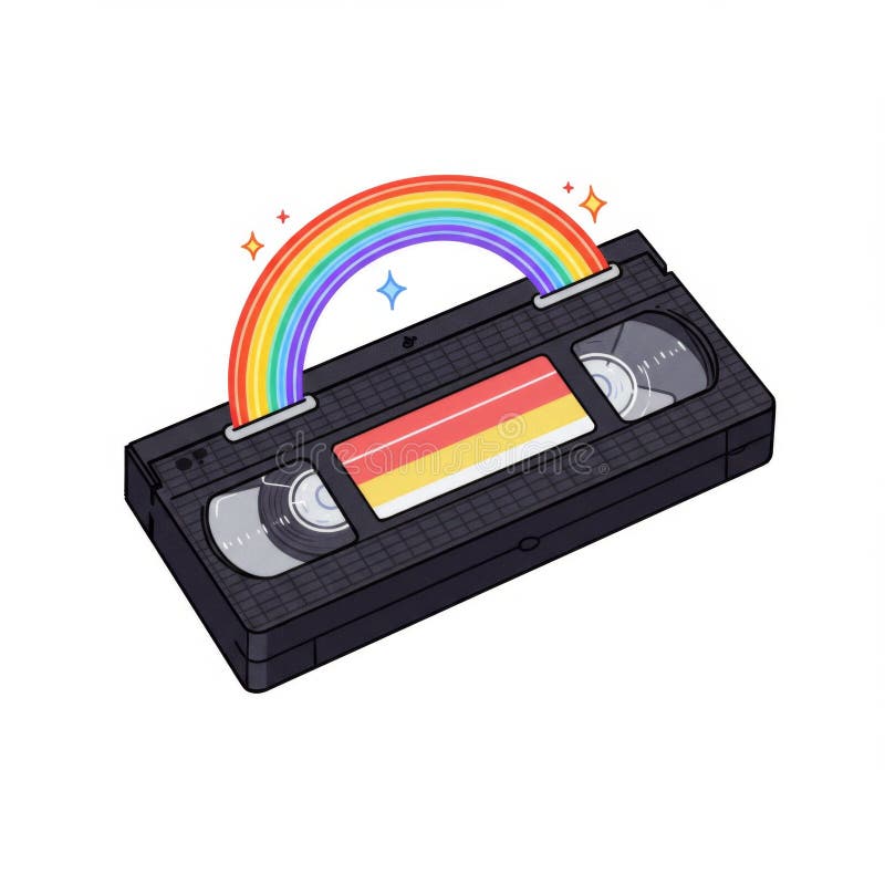 Retro VHS Cassette with Vibrant Rainbow Pixel Art on White Background ...