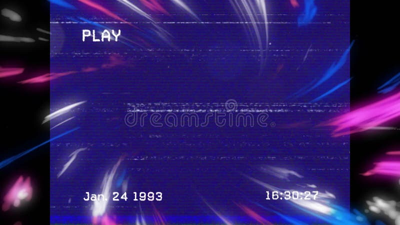 Retro VHS Playback Interface Glitching with Scan Lines, Colorful Light ...