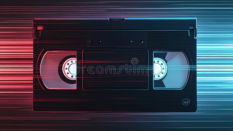 A Retro VHS Tape Surrounded by Vibrant Light Trails in Blue and Red ...