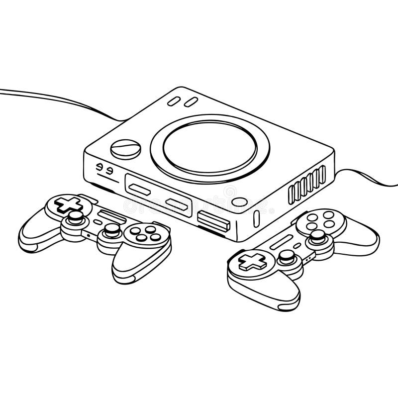 Retro Video Game Console and Controllers Vector Illustration for ...