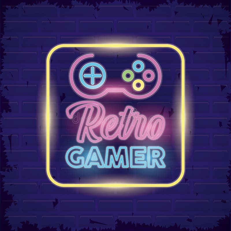 Retro Video Game Neon with Control Stock Vector - Illustration of ...