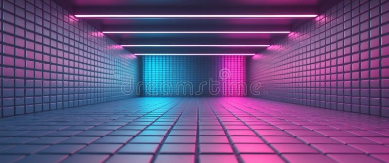 Retro Video Game Pixel Art Brick Wall Background with Neon Lighting ...