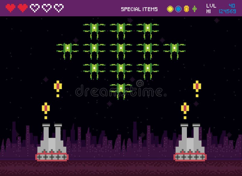 Retro Video Game Space Pixelated Scene Stock Vector - Illustration of ...