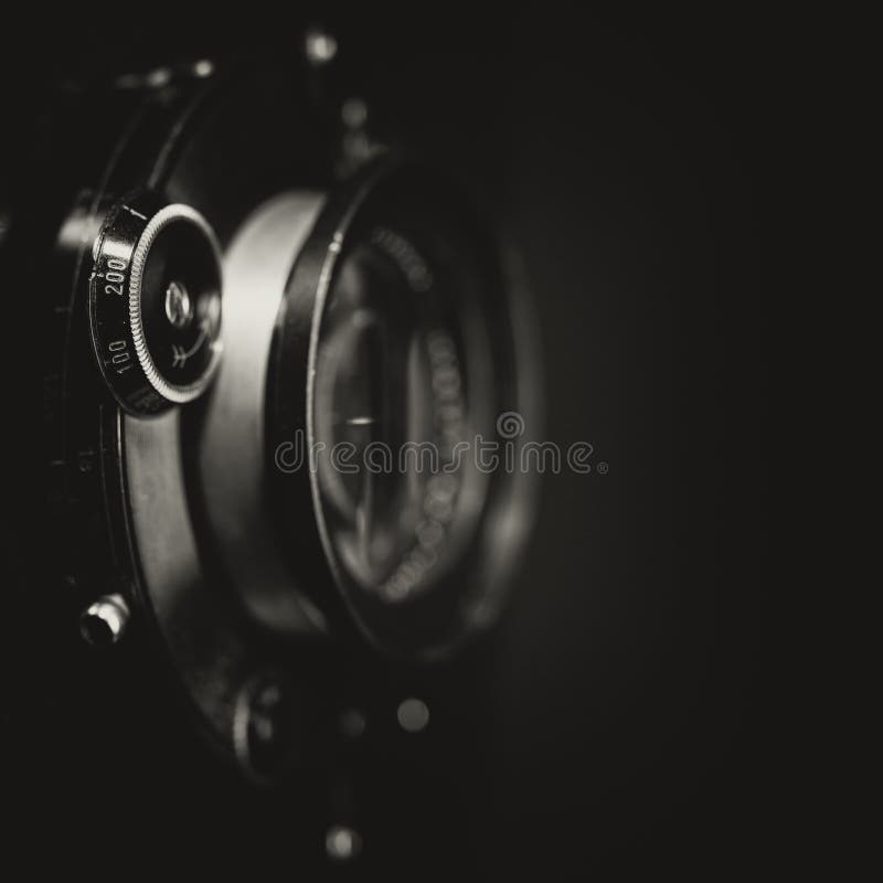 Retro View Camera Lens with Vintage Shutter Stock Image - Image of ...