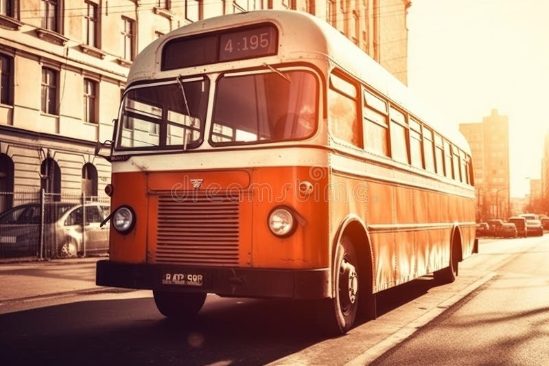 Retro Vintage Bus. Generate Ai Stock Illustration - Illustration of ...