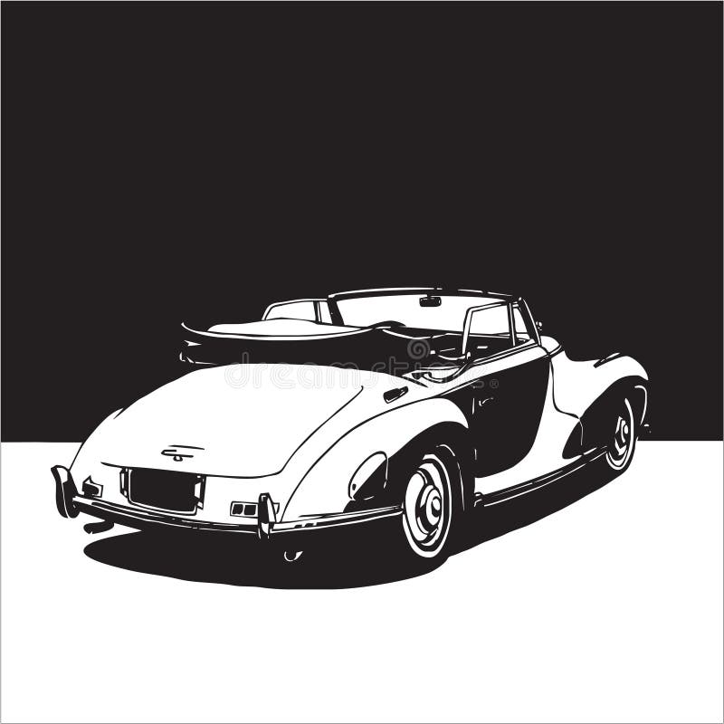 Vintage Car Cabriolet Roofless, Sketch, Coloring Book, Black and White ...