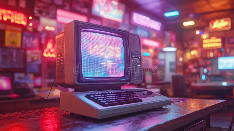 Retro Vintage Computer Setup in an Organized Workshop, Showcasing ...