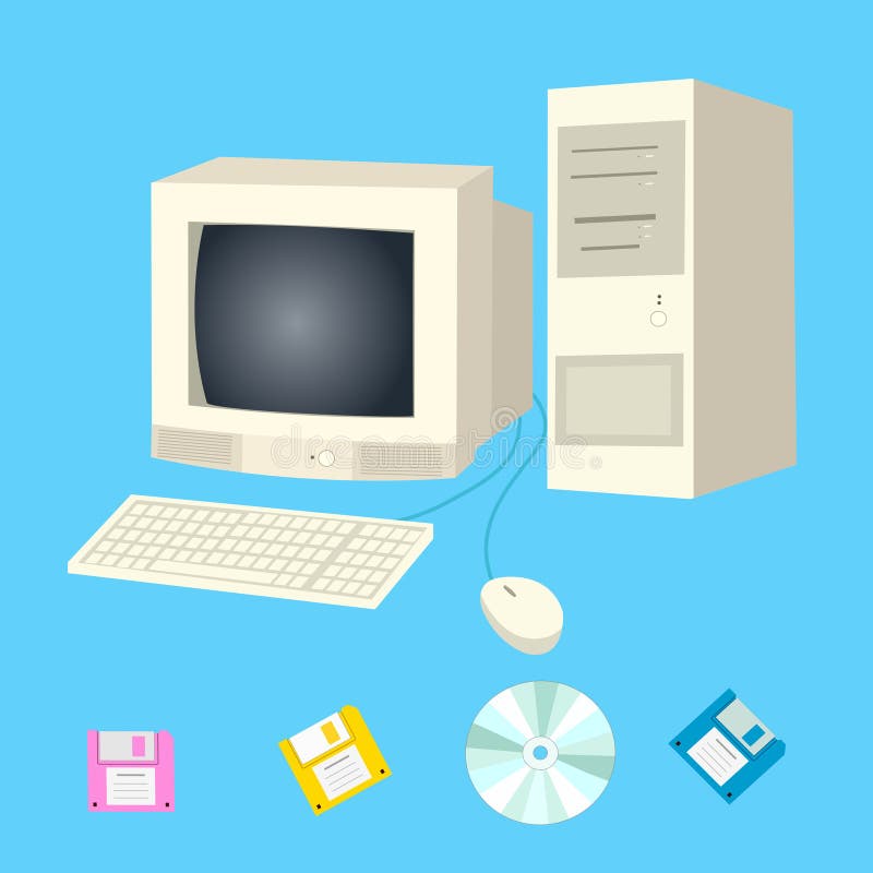 Retro Vintage Desktop Computer on Blue Background , Old Personal ...