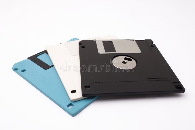 Retro Vintage Floppy Disk Diskettes on White, Old Time Computer Storage ...