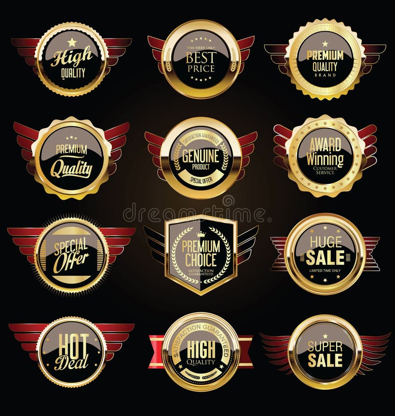 Retro Vintage Golden Badges and Labels Collection Stock Vector ...