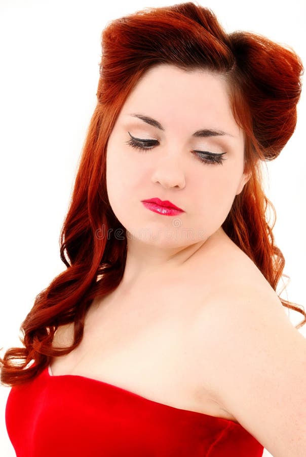 Retro Vintage Hair Style Half Updo and Make Up Stock Image - Image of ...